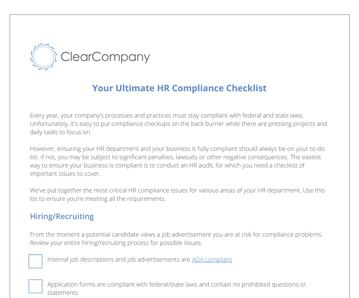 HR Compliance Checklist: What You Need to Know | ClearCompany