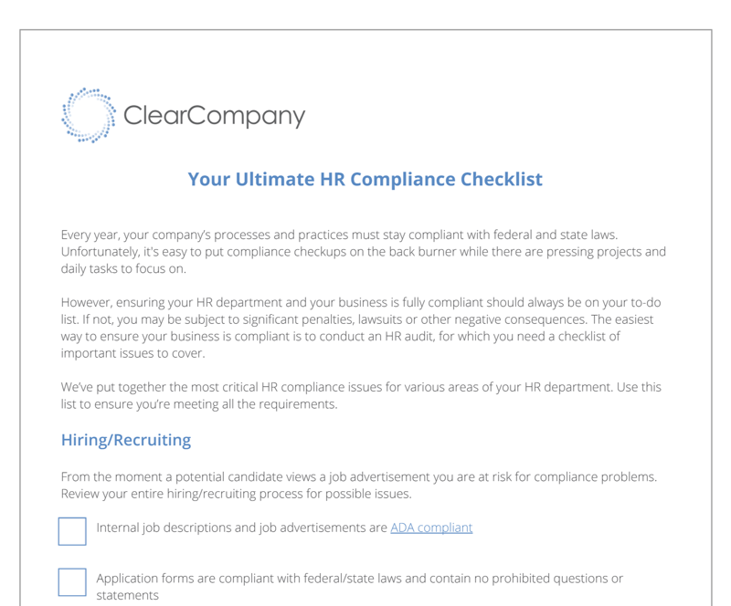 HR Compliance Checklist: What You Need to Know | ClearCompany